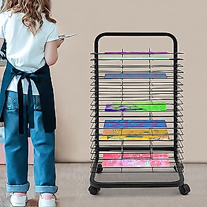 LUOSHALIYA 20 Layers Wire Art Drying Rack, Stackable Metal Stainless Steel Art Rack Power Coated with Pulleys, Flexible Shelves Mobile Cart for Painting Craft Artwork Canvas Storage