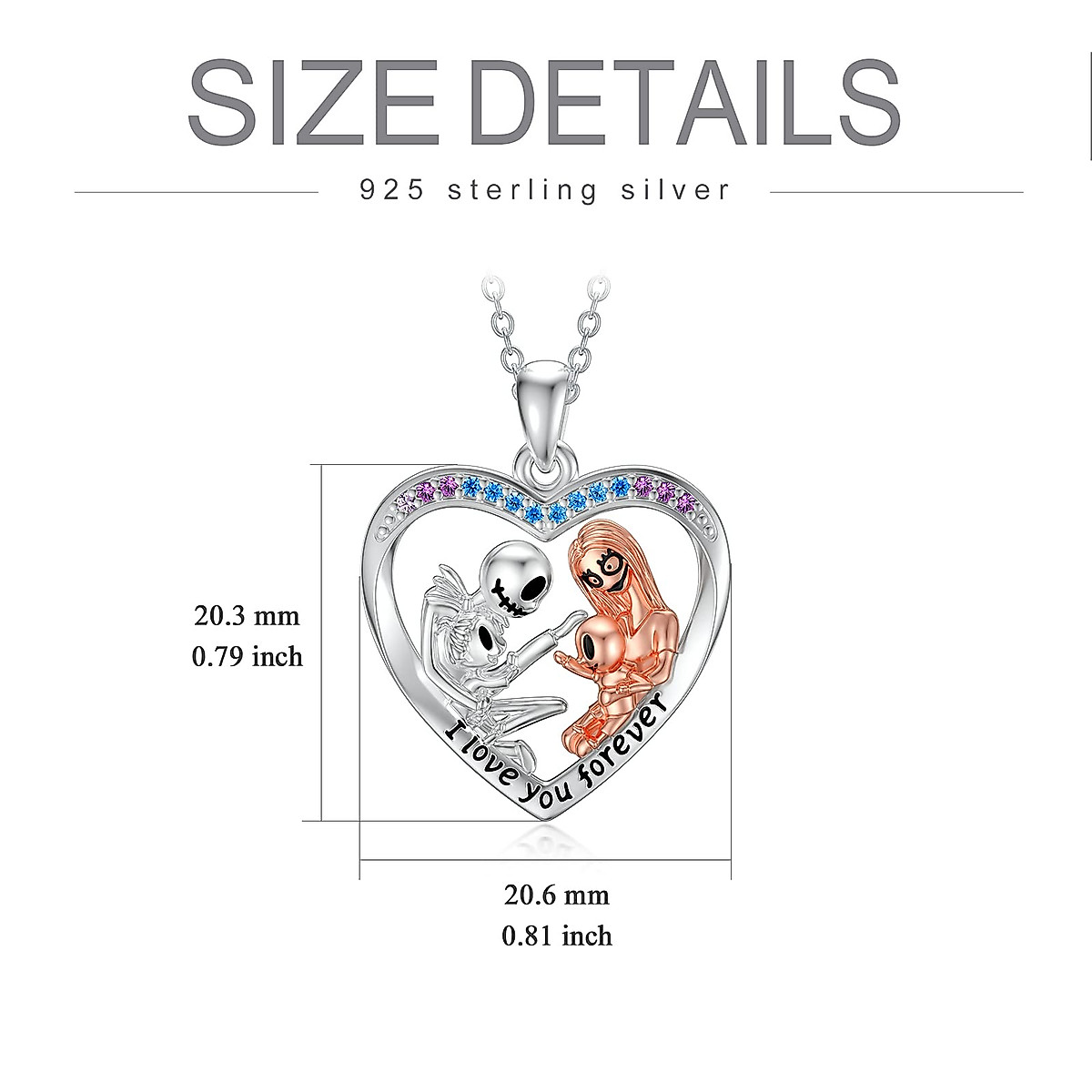 ONEFINITY Jack And Sally Necklace Nightmare Sterling Silver Family Heart Pendant Jewelry Before Christmas Birthday Gifts for Women