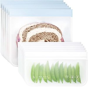 Greater Goods Reusable Food Bags | BPA Free, Food Grade Snack Pouch Made from PEVA | Reusable Plastic Zip Bags, Great for Organizing and the Planet (6 SMALL + 6 MEDIUM)