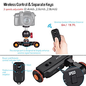 Andoer 3-Wheels Wireless Remote Control Motorized Camera Video Auto Dolly 3 Speed Adjustable with Mini Flexible Ballhead Mount Adapter Compatible with Canon Nikon Sony DSLR Camera Smartphone