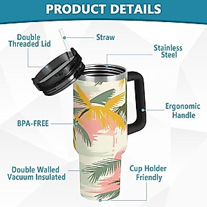 FRCSDIY Coconut Tree Insulated Tumbler with Handle and Straw Lid,30oz Leakproof Stainless Steel Cup BPA-Free Water Bottle