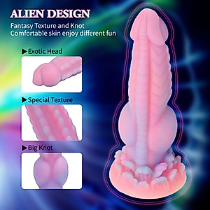 Realistic Dog Dildo, 8.5inch Fantasy Monster Dildos with Knot Luminous Silicone Thick Pink Dildo Anal Toy with Suction Cup for Women Men Couple Strap on Play