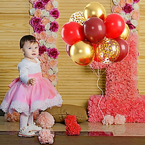 Red and Gold Balloons, Gold and Red Balloons Set with Gold Confetti Metallic Gold Balloons, Globos Rojos Red and Gold Party Decorations for Wedding Bridal Shower Supplies Baby Shower