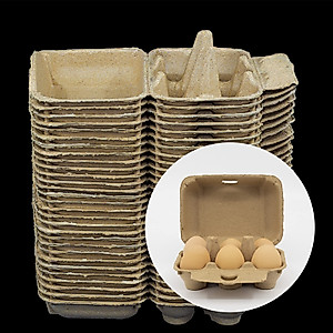 WISHOPE 40 Pieces Paper Egg Cartons for Chicken Eggs Pulp Fiber Egg Tray Holder Bulk Holds 6 Count Eggs Family Farm Market Travel Egg Storage Containers Included 40 Labels Brown