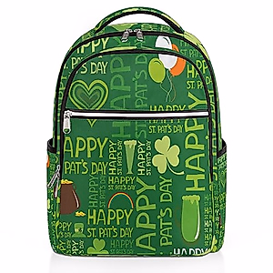 bisibuy St. Patrick's Day Shamrocks Clovers Travel Laptop Backpack, 16.1 Inches Computer Backpack, Durable Water-Repellent Travel Backpack for Business College Women Men Gift