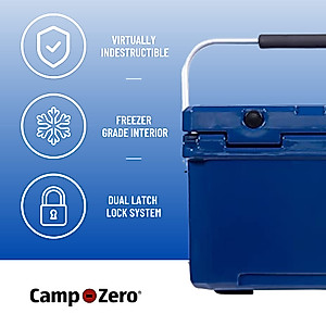 CAMP-ZERO 21 Quart Rotomolded Hard Cooler - Insulated Ice Chest with 4 Cup Holders - Bear-Proof Travel Ice Box for Beverage, Drink, BBQ, Fishing, Camping, Outdoor, Navy Blue