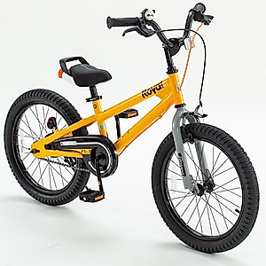 Royalbaby Freestyle 7 Kids Bike 18 Inch Wheel Dual Handbrakes Bicycle Beginners Boys Girls Ages 5-8 Years, Kickstand and Water Bottle Included, Yellow