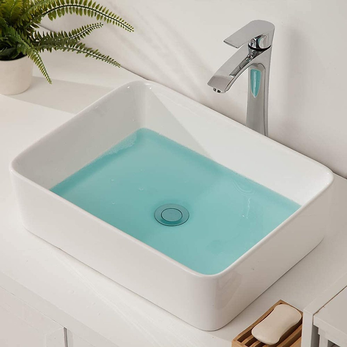 Vessel Sink Rectangular - Sarlai 19"x15" White Bathroom Sink Rectangle Above Counter Porcelain Ceramic Bathroom Vessel Vanity Sink Art Basin