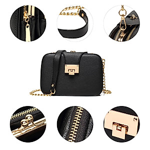 forestfish Ladies’ Black PU Leather Shoulder Bag Purse Evening Clutch Bags Crossbody Bag with long Metal Chain Strap, Black