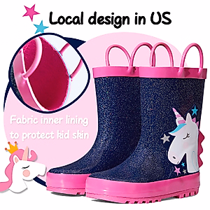 mysoft Kids Rain Boots for Girls Toddler Waterproof Rubber Cute Printed with Easy-On Handles
