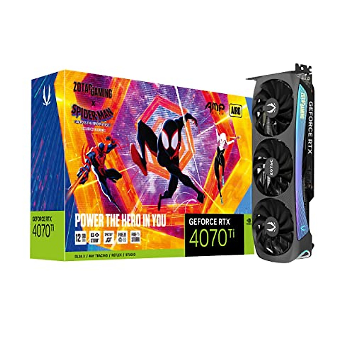 ZOTAC GAMING GeForce RTX 4070 Ti AMP AIRO Spider-Man: Across The Spider-Verse Inspired Graphics Card Bundle - ZT-D40710F-10SMP