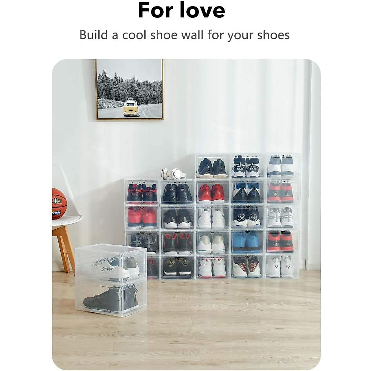 6pack Clear Shoes Box, Plastic Storage Bins Shoe Display Organizer Stackable Case Multi Space Saving Containers For Closet, Entryway, Drop Front, Cubby, Sneaker Foldable Organization Boxes With Lids