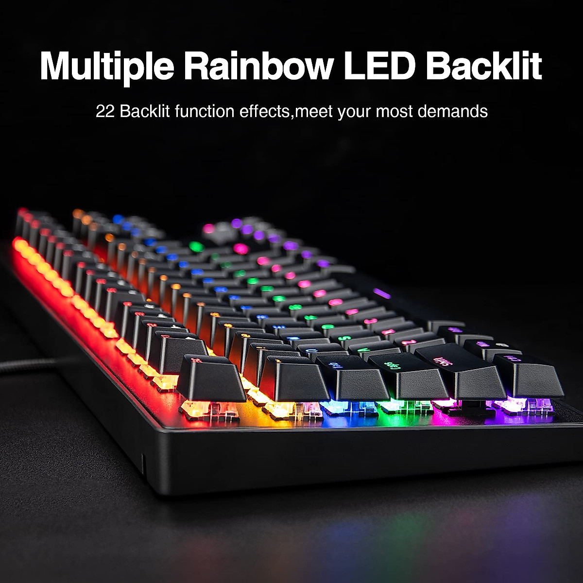 Rii RK908 Mechanical Gaming Keyboard RGB LED Rainbow Backlit Wired Compact Keyboard with Blue Switches 87 Keys for Windows PC Gaming