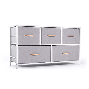 ROMOON Dresser Organizer with 5 Drawers, Fabric Storage Drawer Unit, Dresser Tower for Bedroom, Hallway, Entryway, Closets, Nurseries - Gray