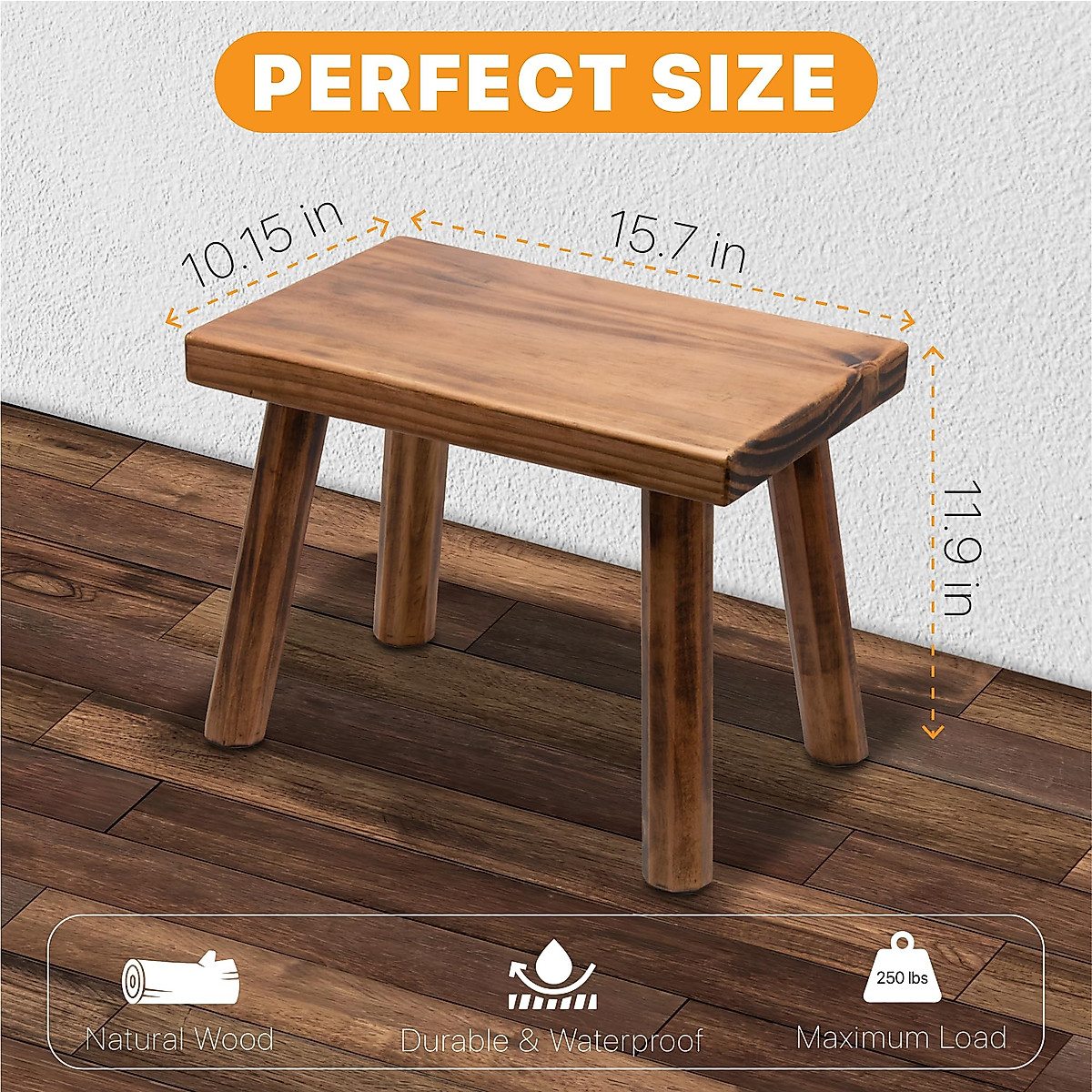 ENKEZI Shower Bench - Shower Foot Rest 12 in, Shower Stool for Shaving Legs, Rustic Scandinavian Stool - Multi-Purpose Wood Plant Stool, Adult Step Stool, (Scandinavian)