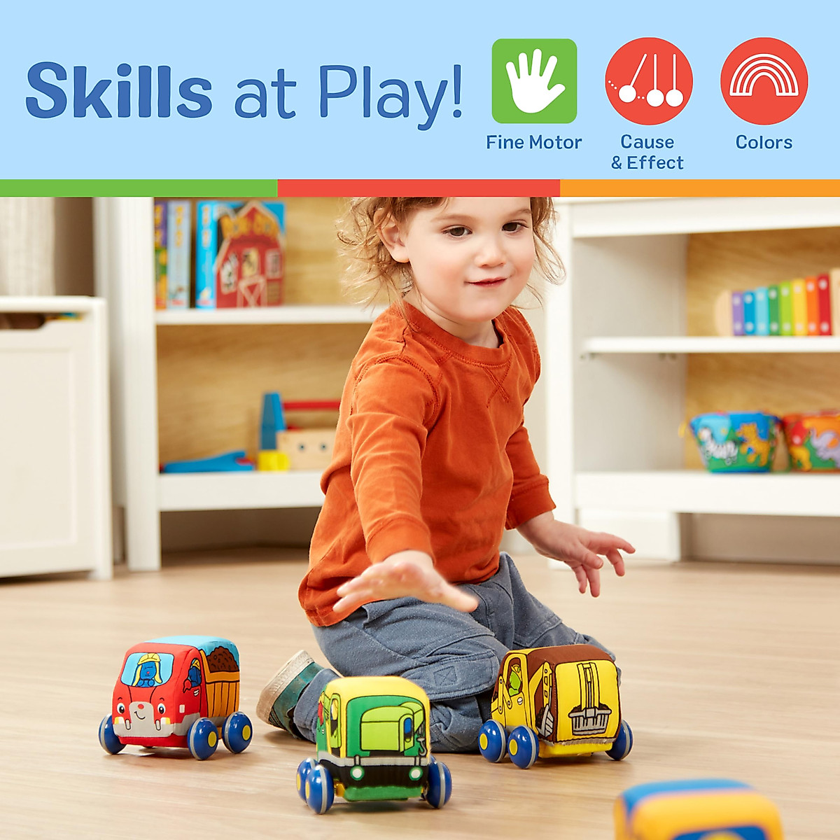 Melissa & Doug Pull-Back Construction Vehicles - Soft Baby Toy Play Set of 4 Vehicles - Cars For Infants, Construction Toys, Pull Back Cars For Babies Ages 9m+