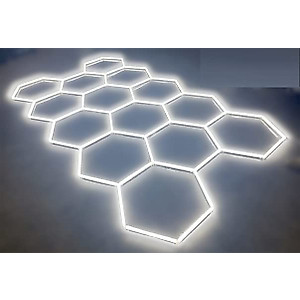 SENKOYU DIY Plug-in LED Hexagonal Honeycomb Garage Light, Car Beauty Workshop Detail Light, 6500K Daylight White, for Repair Garage Detail Light and Gym, Mall, Basement, KL-L706B-SW