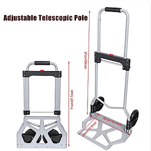 Kemanner Lightweight Folding Hand Truck Portable Luggage Trolley Cart with 2 Wheels for Personal, Moving, Travel and Shopping Use - Support 220lbs Capacity (Silver)