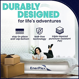 EnerPlex Queen Air Mattress with Built-in Pump - 13 Inch Double Height Inflatable Mattress for Camping, Home & Portable Travel - Durable Blow Up Bed with Dual Pump - Easy to Inflate/Quick Set Up﻿