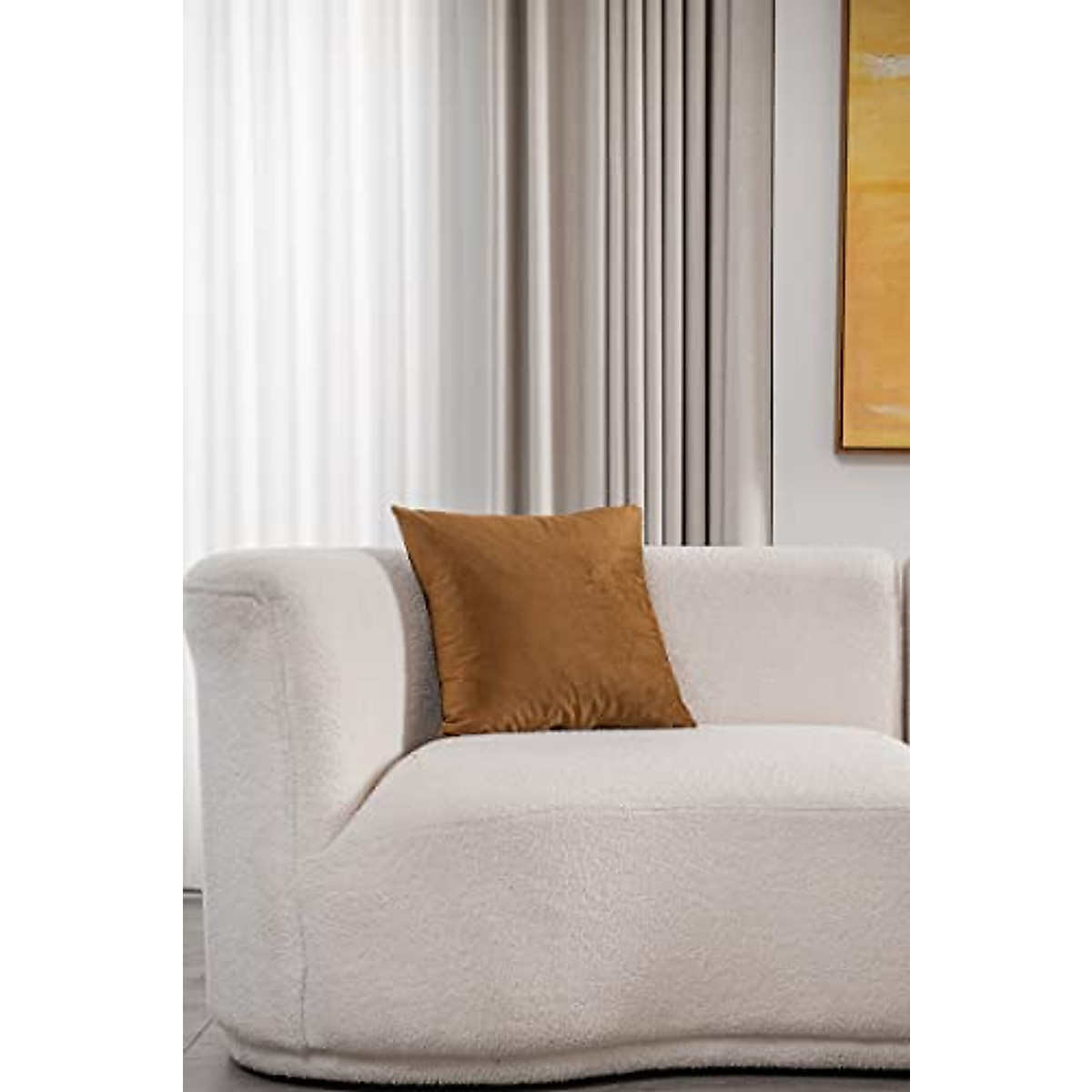 DEZENE Throw Pillow Cases 18x18 Golden Brown: 2 Pack Cozy Soft Velvet Square Decorative Pillow Covers for Farmhouse Home Decor