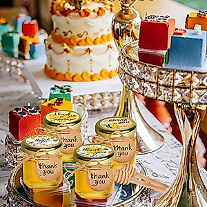 GIVAMEIHF 40 pack Mini Glass Honey jars,1.5oz Hexagon Honey Jars with Wooden Dipper,Gold Lid,Pendant,Rope,Mini Honey Jars with Lids,Perfect for Baby Shower,Wedding Favors,Party Favors