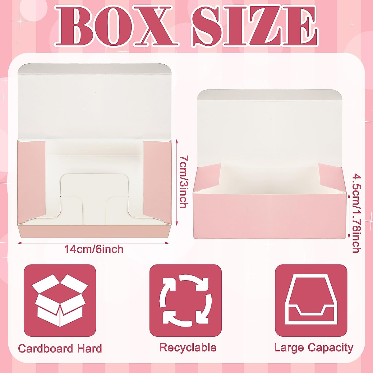 FillTouch 36 Pcs Pink Boxes Small Pink Biscuit Boxes Bakery Boxes Cookie Boxes Candy Boxes Treats Boxes Cardboard Recyclable Pink and Black for Party Favor Wedding Packaging(Pink,6 x 3 x 1.8 Inch)