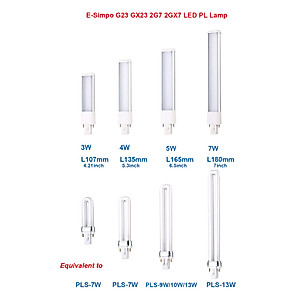 E-Simpo 2pcs G23 7W 7.1" LED Bulb PLS-13W Replacement G23d 2P Cold White 6000K LED PL Retrofit Horizontal Recessed Down Light Plug Play for INDUCTANCE/Magnetic Ballast (Cold White, 7inch/180mm 7W)