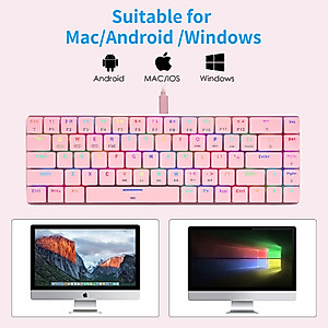 chuangquan CQ009 Mechanical Wireless/Wired Gaming Keyboard Bluetooth 5.0 RGB Backlit Red Switch Compact 69 Keys Compatible with PC, Laptop and Smartphone (Pink)