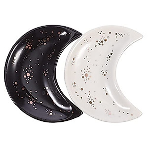 VOSAREA 2Pcs Moon Tray Crystal Holder Ceramic Jewelry Tray Tea Serving Tray Dishes Dessert Fruit Snack Plate Jewelry Organizer for Home Kitchen Hotel Guest Room