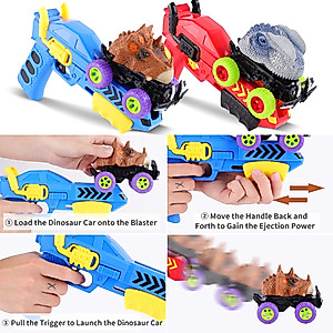 FiGoal 2 Pack Dinosaur Cars with Toy Gun Ejecting Friction Powered Dino Car Transforming Dinosaur Toys Car Gifts for Boys Girls Teacher Classroom Prize