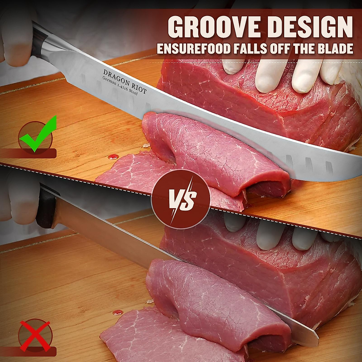 DRAGON RIOT 10 inch Premium Brisket Carving Knife, Razor Sharp Brisket Knife with Ergonomic Handle Design, Granton Edge, Hand Forged Slicing Knife for Meat and BBQ Cuting Gift for Men