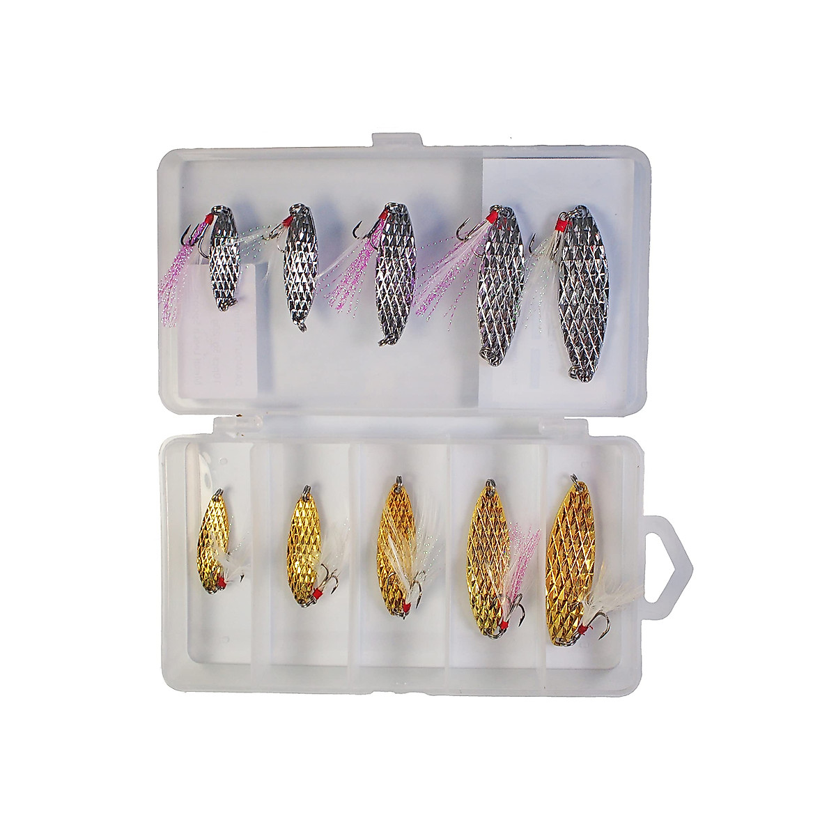 DAIMOUTH 10pcs Fishing Spoons Lures Metal Spoon Fishing Lures Spinner Baits Fishing Baits with Feathered Treble Hook for Salmon Walleye Bass,5g-20g