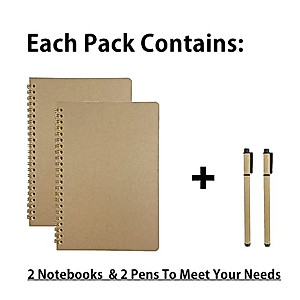 AOU A5 Dotted Bullet Journals Dot Grid Aesthetic Spiral Notebooks Paper Pad for Note Taking 2-Pack 200 Pages Writing Notepads for School 8.3" x 5.7" with 2 Gift Black Ink Gel Pens