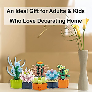 6 Flowers Succulents Building Set, Attractive Flowers Bouquet Plant Building Blocks Compatible with Lego, Pretty Bonsai Tree Botanical Collection Project Gift for Adults, Kids (503Pcs)