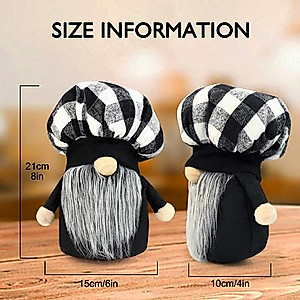YuQi 2PCS Plaid Kitchen Chef Gnomes Plush, Black White Plaid Couple Cooking Gnome Elf Doll for Home Table Display Ornament, Unique Chriatmas Gifts Ideas