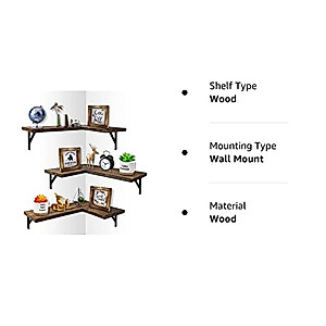 Micovay Corner Wall Floating Shelf Set of 3, Rustic Wood Wall Storage Organizer Shelves Wall Mounted for Bedroom, Living Room, Bathroom, Kitchen, Office, Farmhouse