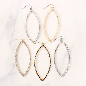 RIAH FASHION Sparkly Rhinestone Lightweight Geometric Hoop Drop Earrings - Teardrop, Pear, Oval, Marquise, Circle, Multi Cubic Crystal, Acrylic Pearl Dangles (Pointy Leaf - Black)