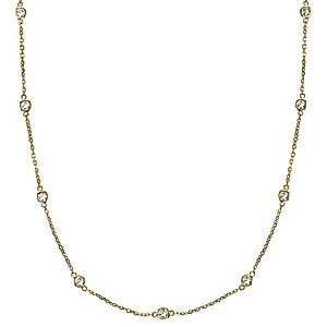 The Diamond Deal 14kt Yellow Gold Womens Round 1.00CT Diamond By the Yard Necklace (16 inches Long Necklace and 1mm Thick)