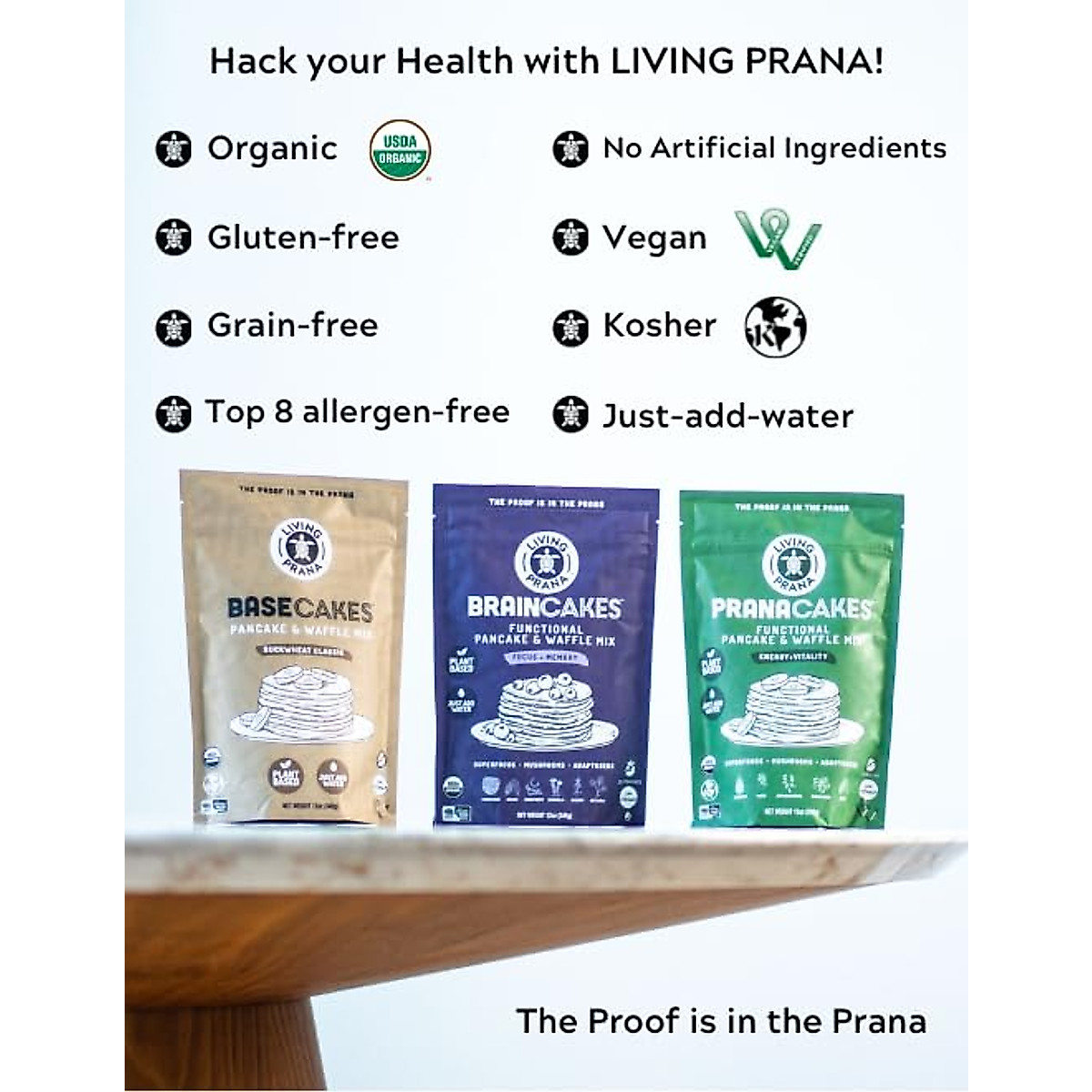 Living Prana BaseCakes Gluten-free Buckwheat Organic Pancake & Waffle Mix Plant Based Just-Add-Water (12oz)