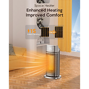 Space Heater, Heaters for Indoor Use with Thermostat, 1500W Electric Heaters with Remote, Digital Display, 70°Oscillating Room Heater, 12H Timer, Safety Heater for Room Home Office, Silver