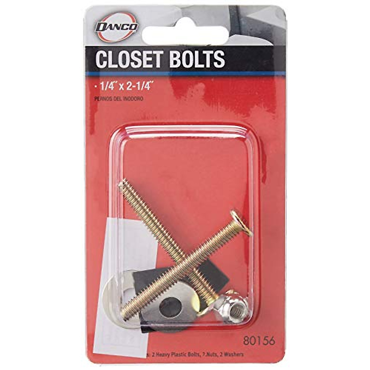 DANCO Brass Closet Bolts with Nuts and Washers Toilet Bolt Set, 1/4 inch x 2-1/4 inch, Brass, 2-Set (80156)
