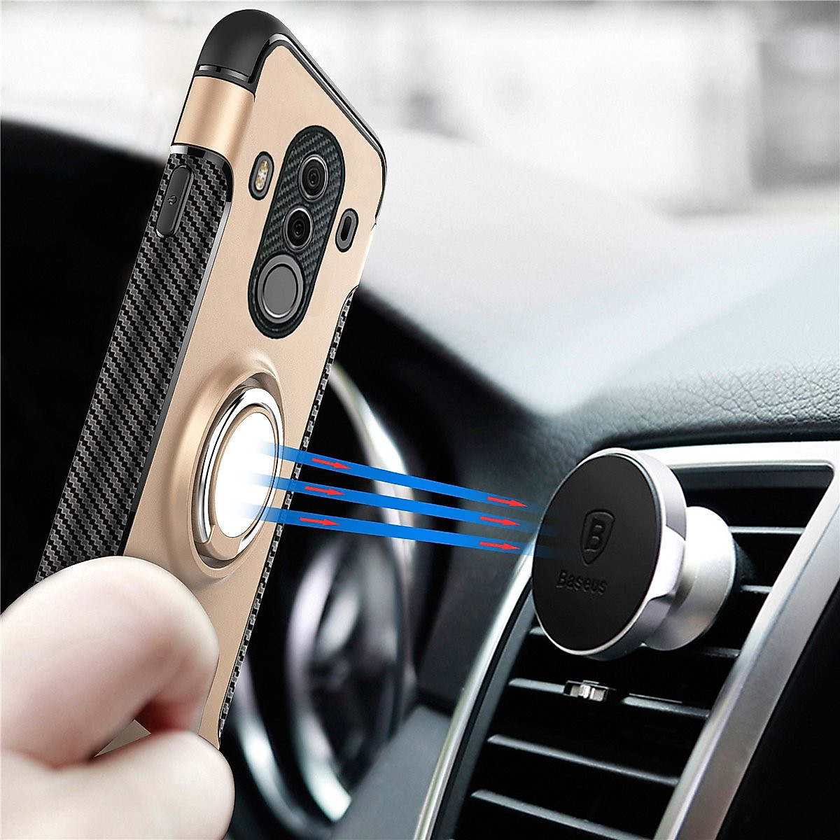 Mate 10 Pro Case, Mingwei [with 360 ° Kickstand] Rotating Ring Case [Dual Shockproof] Protection Cover Compatible with [Magnetic Car Mount] for Huawei Mate 10 Pro (Mate 10 Pro, Blue)