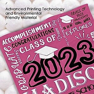 MyPupSocks Personalized Graduation Blanket for Class of 2023, Graduate Class of 2023 Pink Fleece Throw Blanket with School College Name for Granddaughter Grandson Niece Graduation Gifts 30x40