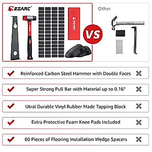 EZARC 64-Piece Laminate Wood Flooring Installation Kit with Reinforced Double-Faced Mallet, Heavy Duty Pull Bar, Tapping Block, Foam Kneepads and 60 Piece Spacers