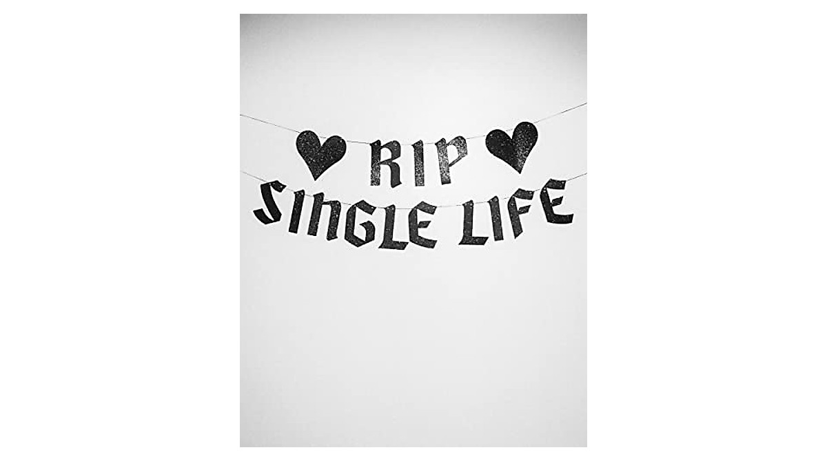RIP Single Life Glitter Banner for Bachelorette Party - Black & Silver
