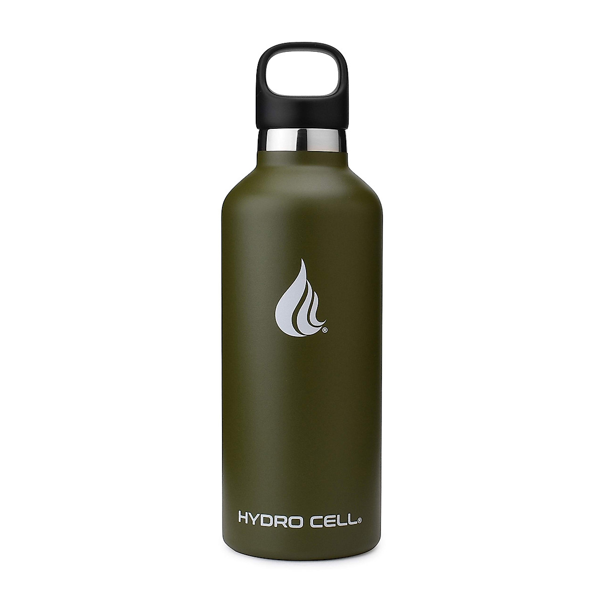 HYDRO CELL Stainless Steel Water Bottle with Straw & 2 Standard Mouth Lids (32oz 24oz 20oz 16oz) Keeps Liquids Hot or Cold w/Double Wall Vacuum Insulated Leak Proof Sport Design (Army 32oz)