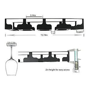 Jbikao Wine Glass Rack, Under Cabinet Stemware Wine Glasses Holder Shelf, Bar for Kitchen Restaurant Undermount, Metal Organizer Glasses Storage Hanger - Screw mounted, Hanging, Black