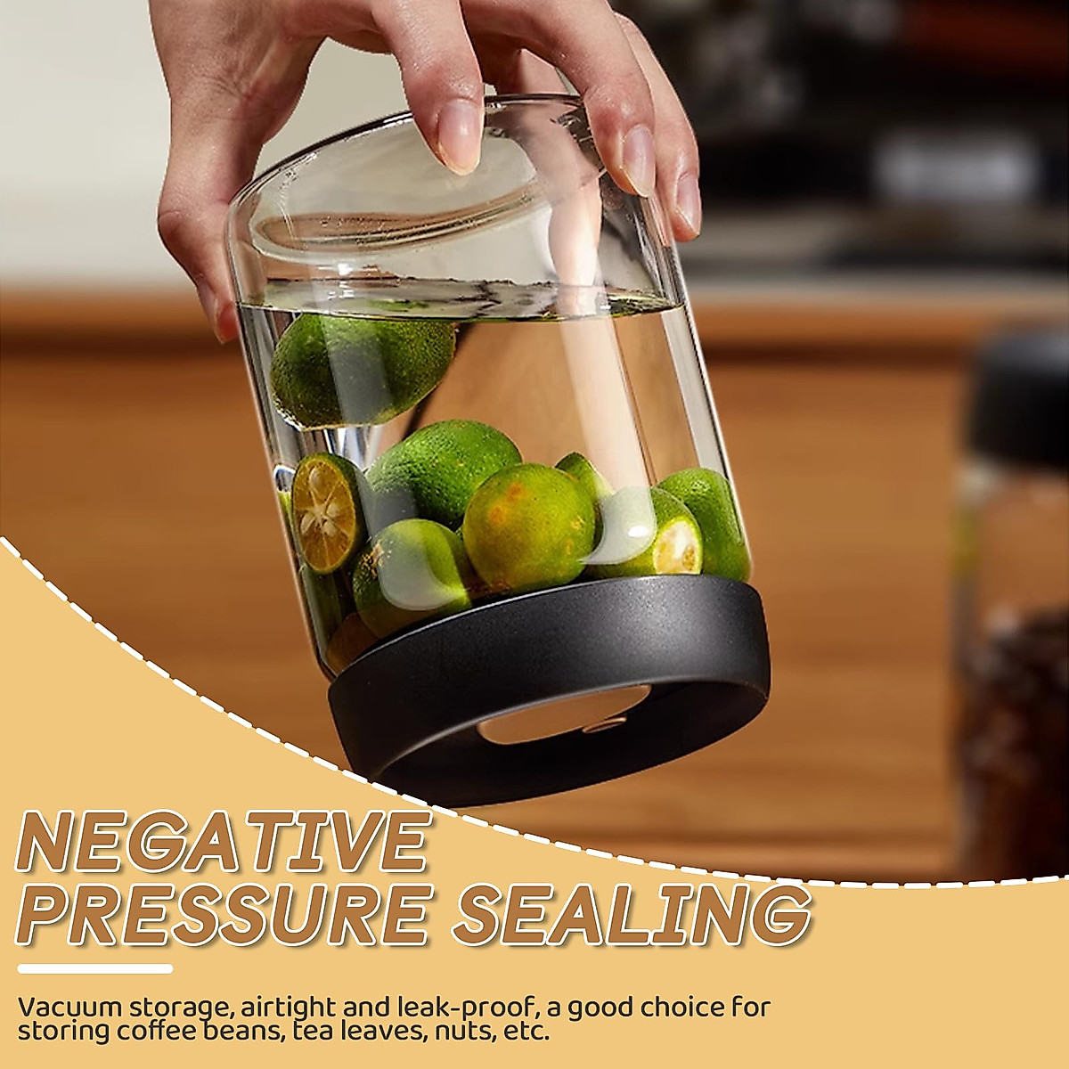 La Llareta 1200ml/42.3oz Vacuum Glass Coffee Storage Jar, Borosilicate Glass Canister, Sealed Container with ABS Lid, for Coffee, Spices, Biscuits