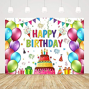 ABLIN 7x5ft Happy Birthday Backdrop Colorful Balloons Party Decorations Candy Cake Candles Children Gift Box Photography Background Cake Table Banner Wall Decor Props