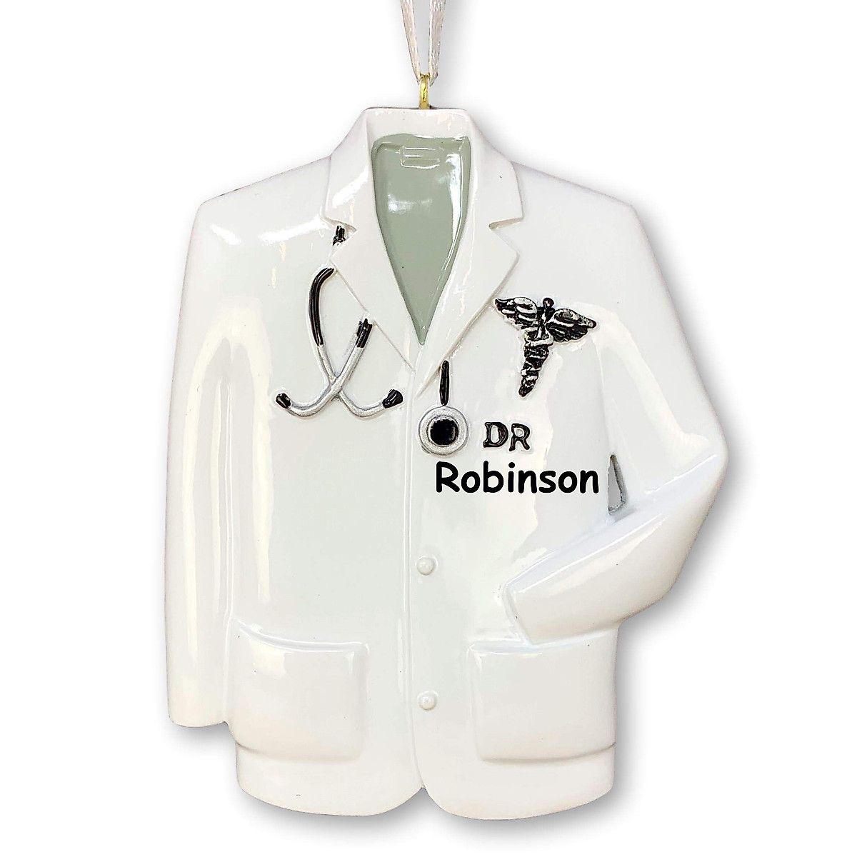 Personalized Doctor Christmas Ornament - Medical Lab Coat Stethoscope Holiday Tree Decoration Gift - Custom Name